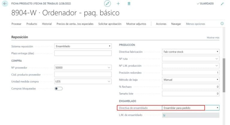 Gestión de ensamblado en Dynamics 365 Business Central